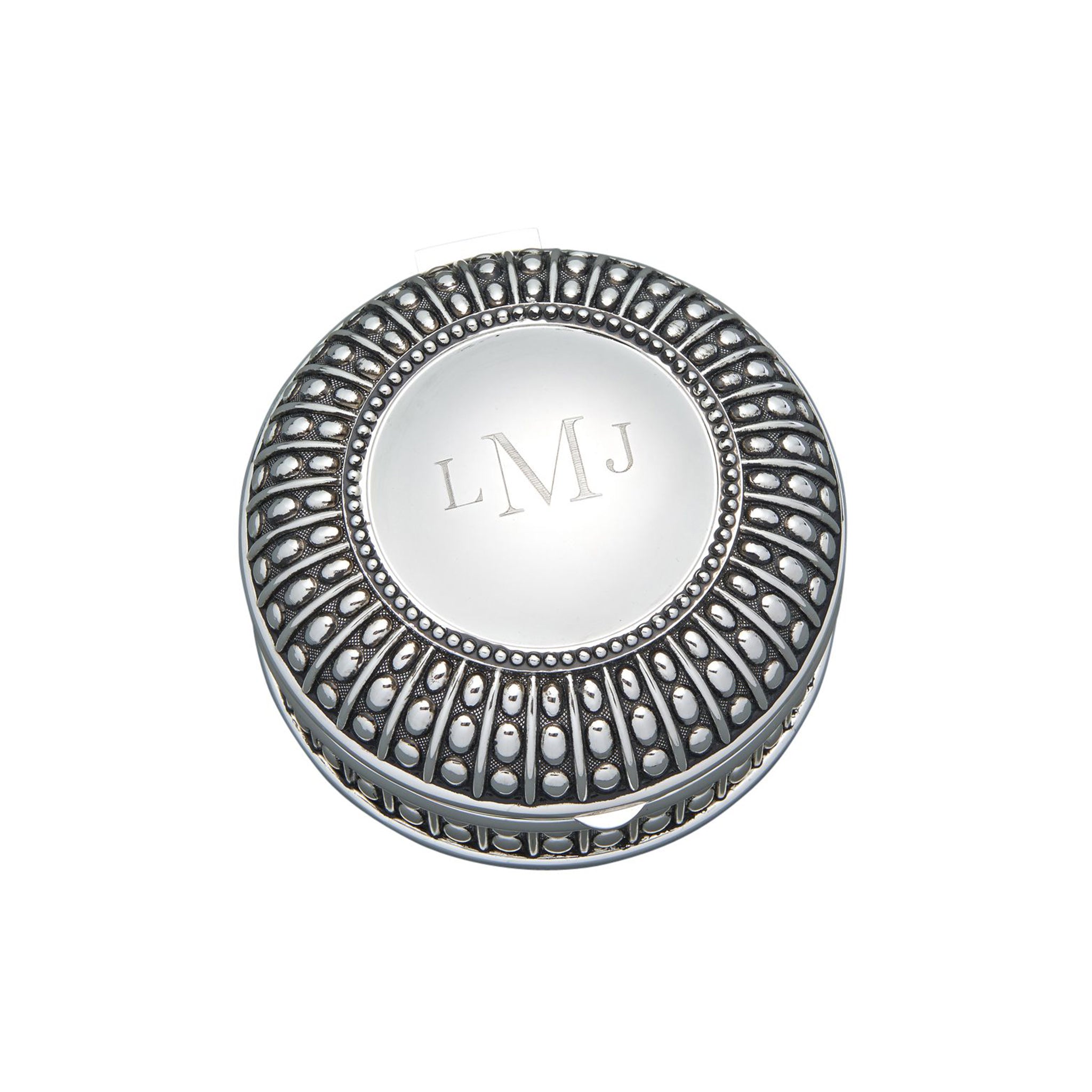 Silverplated Round Antique-Style Box with Beaded Detail, 4.5" – creativegiftsdirect