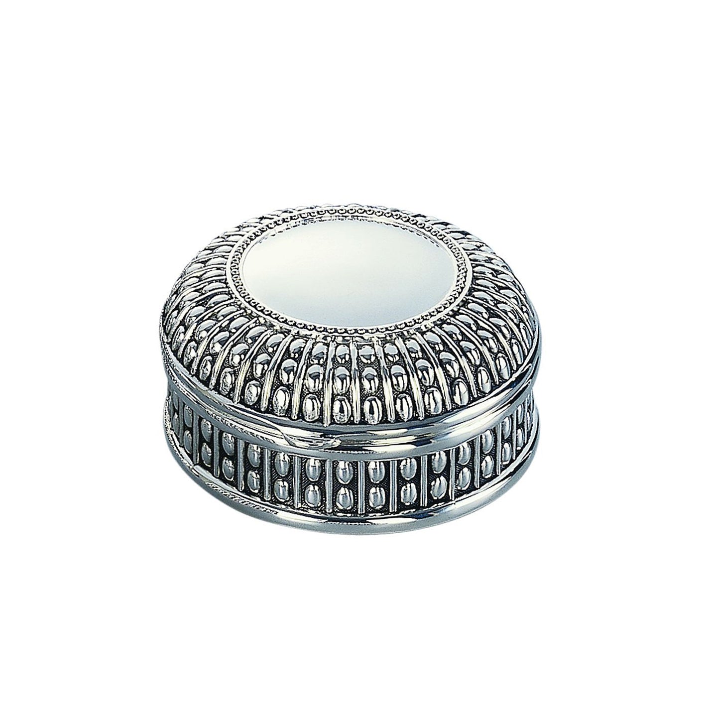 Silverplated Round Antique-Style Box with Beaded Detail, 4.5 ...