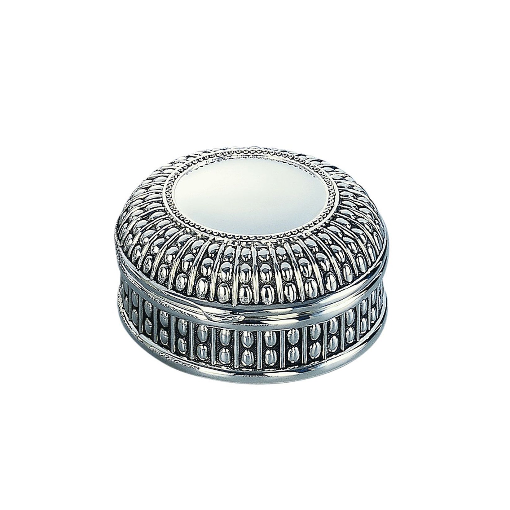 Silverplated Round Antique-Style Box with Beaded Detail, 4.5 ...