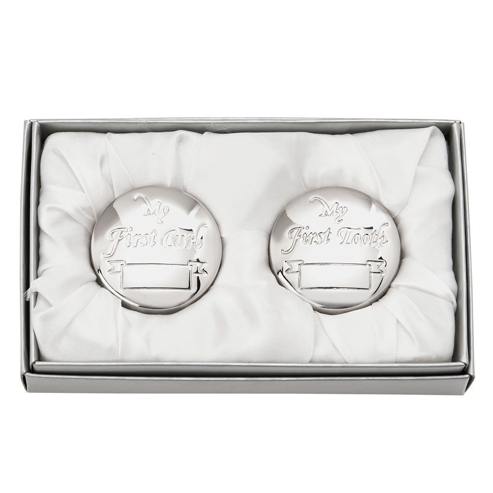 First Tooth & First Curl Round Silver Box Set – creativegiftsdirect